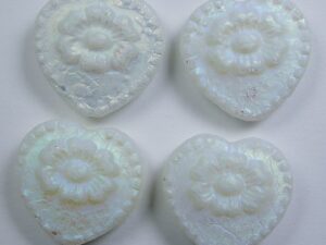 0140269 Hearts with Flower Candle White Etched AB 4 Pc | Czech glaskralen