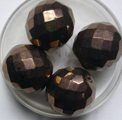 FP1-16-23980-14415 Jet Dark Bronze Czech Glass Facet Firepolish 16 mm 4 stuks | Czech glaskralen